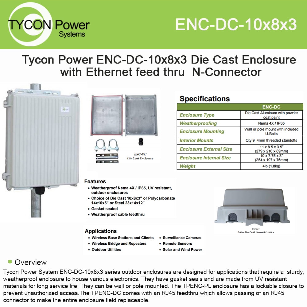 Tycon Power System ENC-DC-10x8x3 Die Cast Aluminum Outdoor Enclosure ...