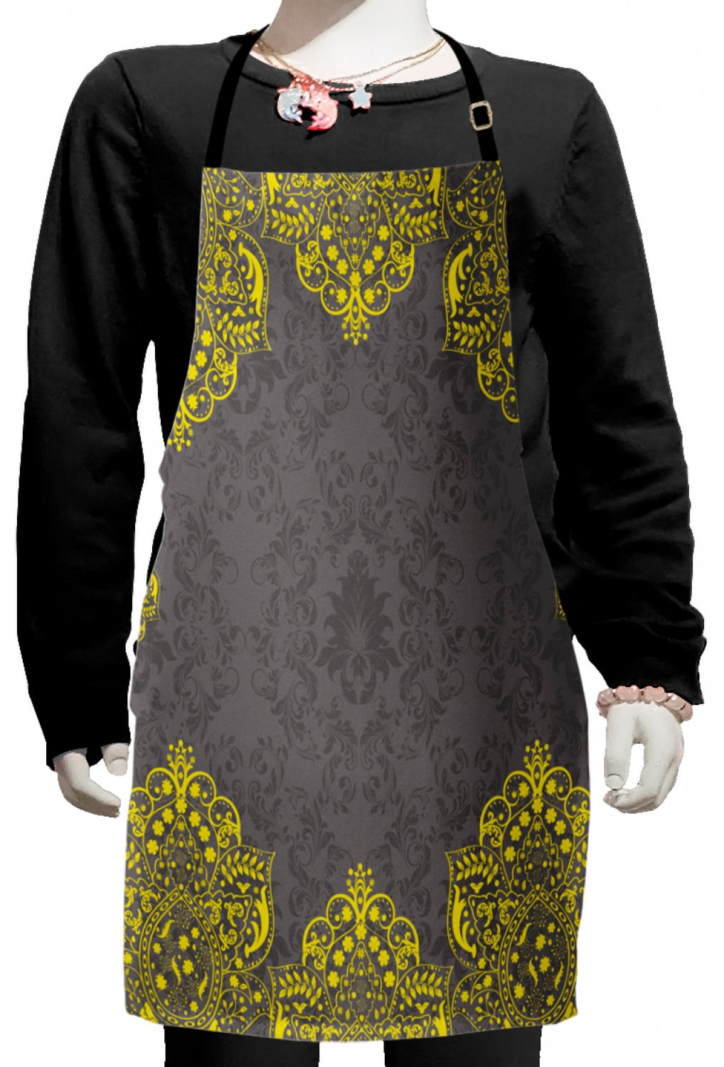 Grey and Yellow Kids Apron, Traditional Victorian Style Abstract ...