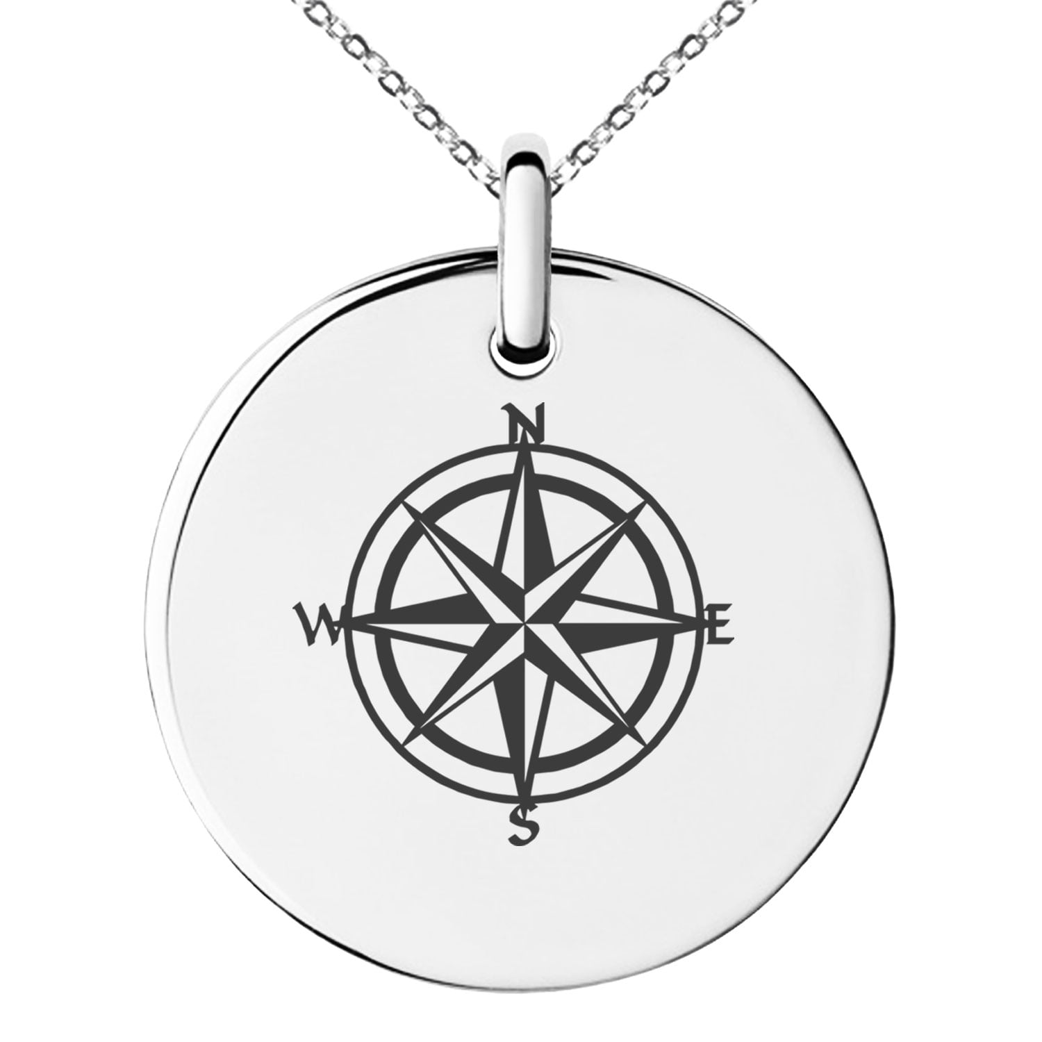 Stainless Steel Nautical Star Compass Engraved Small Medallion Circle ...