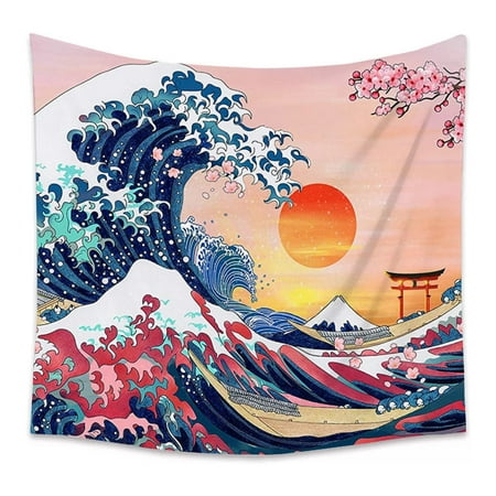 Tapestry Japanese Ocean Wave Wall Decorations Cherry Blossom Tree ...