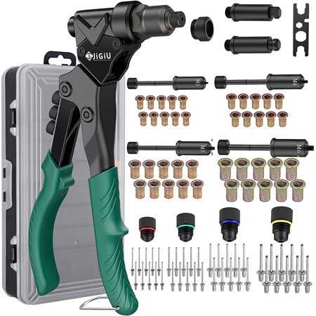 Rivet Nut 360° Swivel Head 3 in 1 Single Hand Riveter Reamer with 4 ...