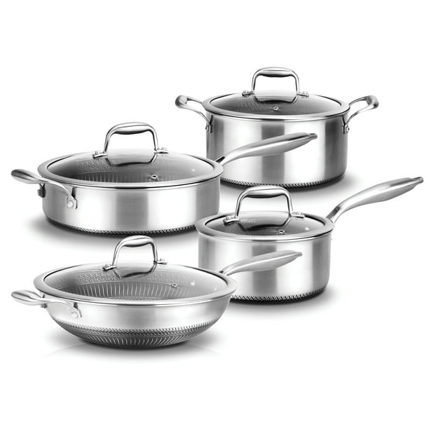 NutriChef 8-Piece Nonstick Tri-Ply Stainless Steel Cookware Set ...