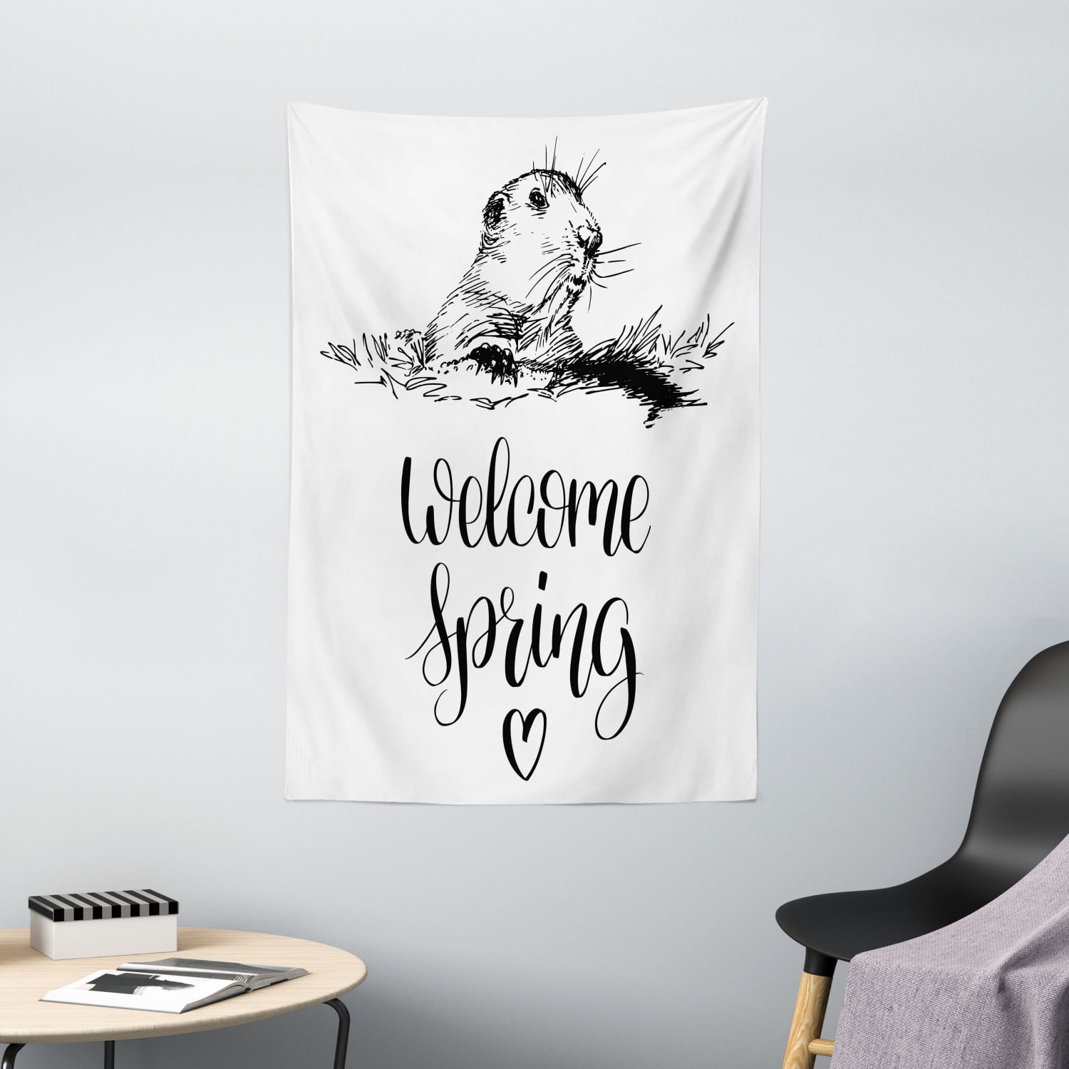 Groundhog Day Collection Tapestry, Cursive Lettering od Welcome Spring ...