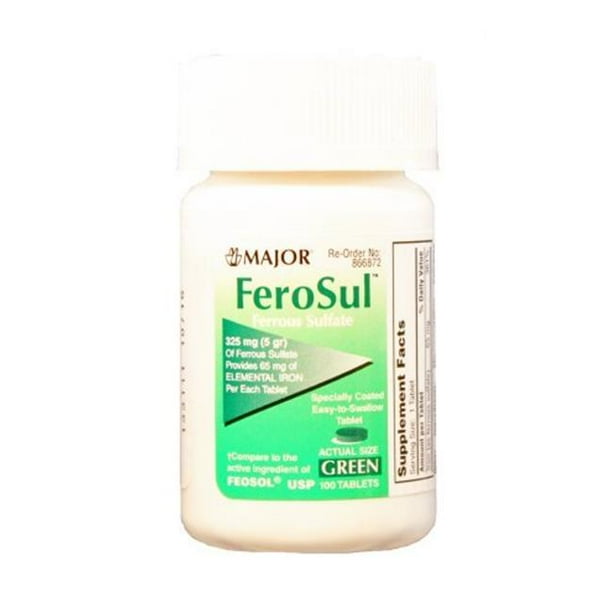 Major Ferosul Tablets, 325 mg, Green, 100 Count - Walmart.com - Walmart.com