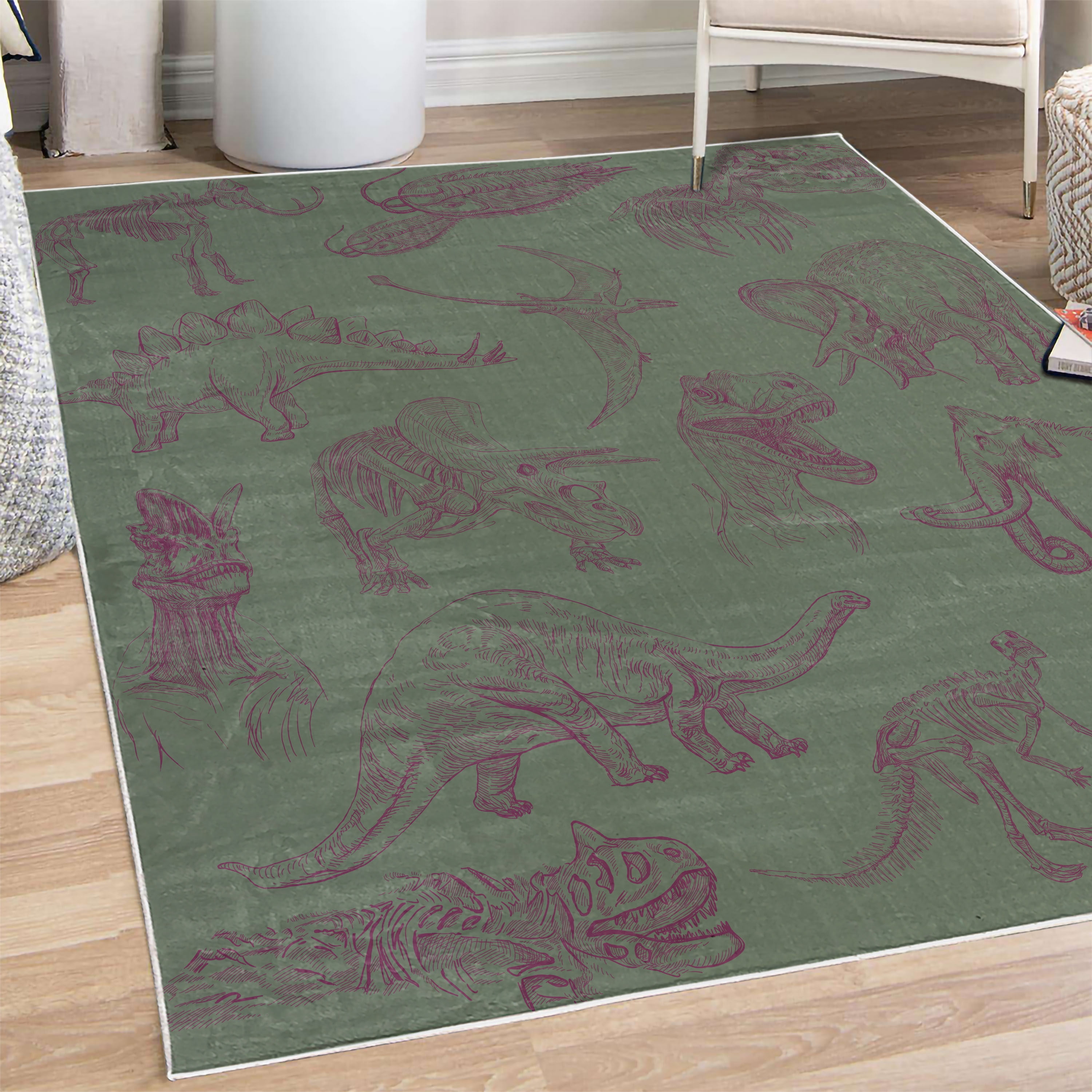 Jurassic Decorative Rug, Arrangement of Various Dinosaurs Illustrations ...