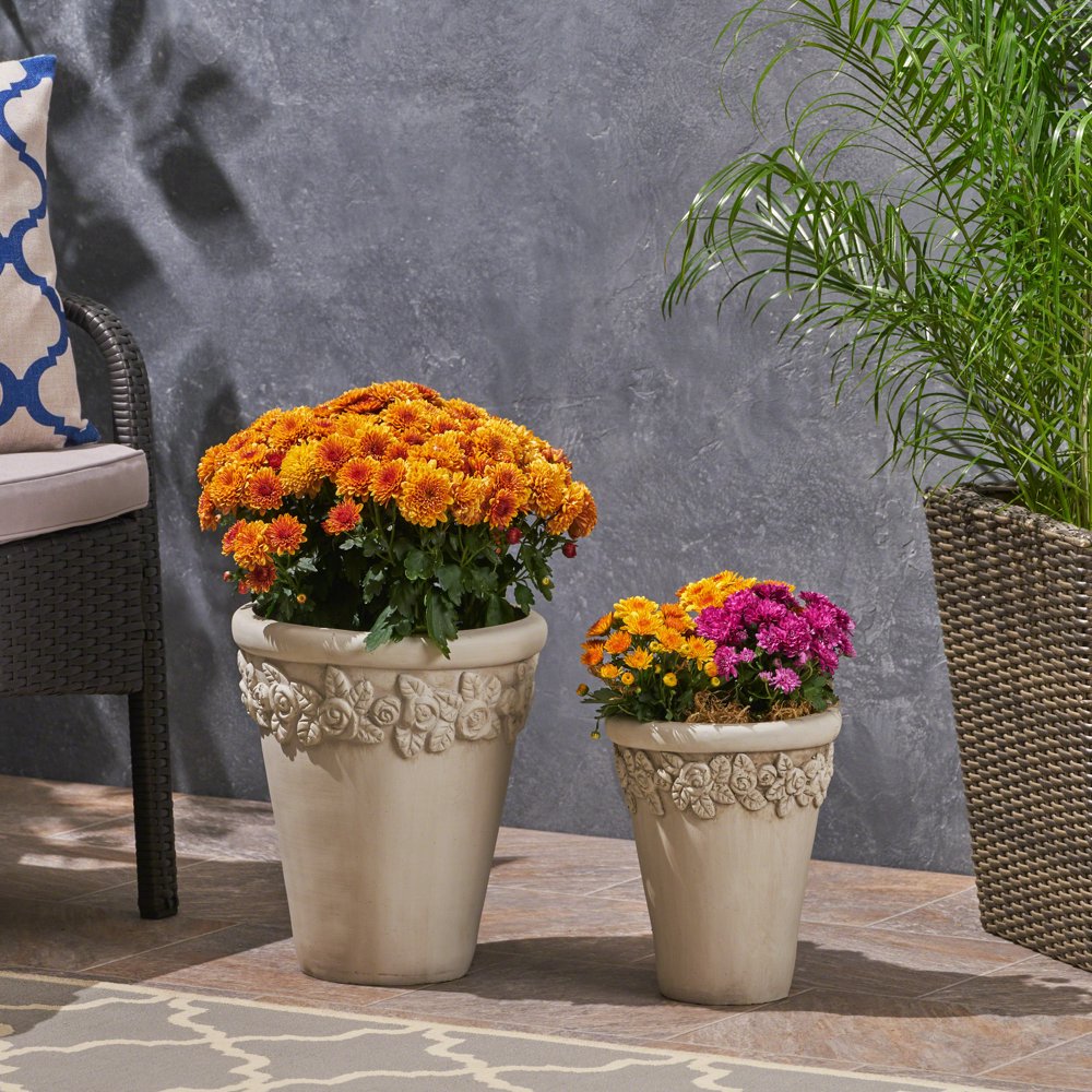 Rylan Outdoor Light weight Concrete Tapered Garden Urn Planter Pots ...