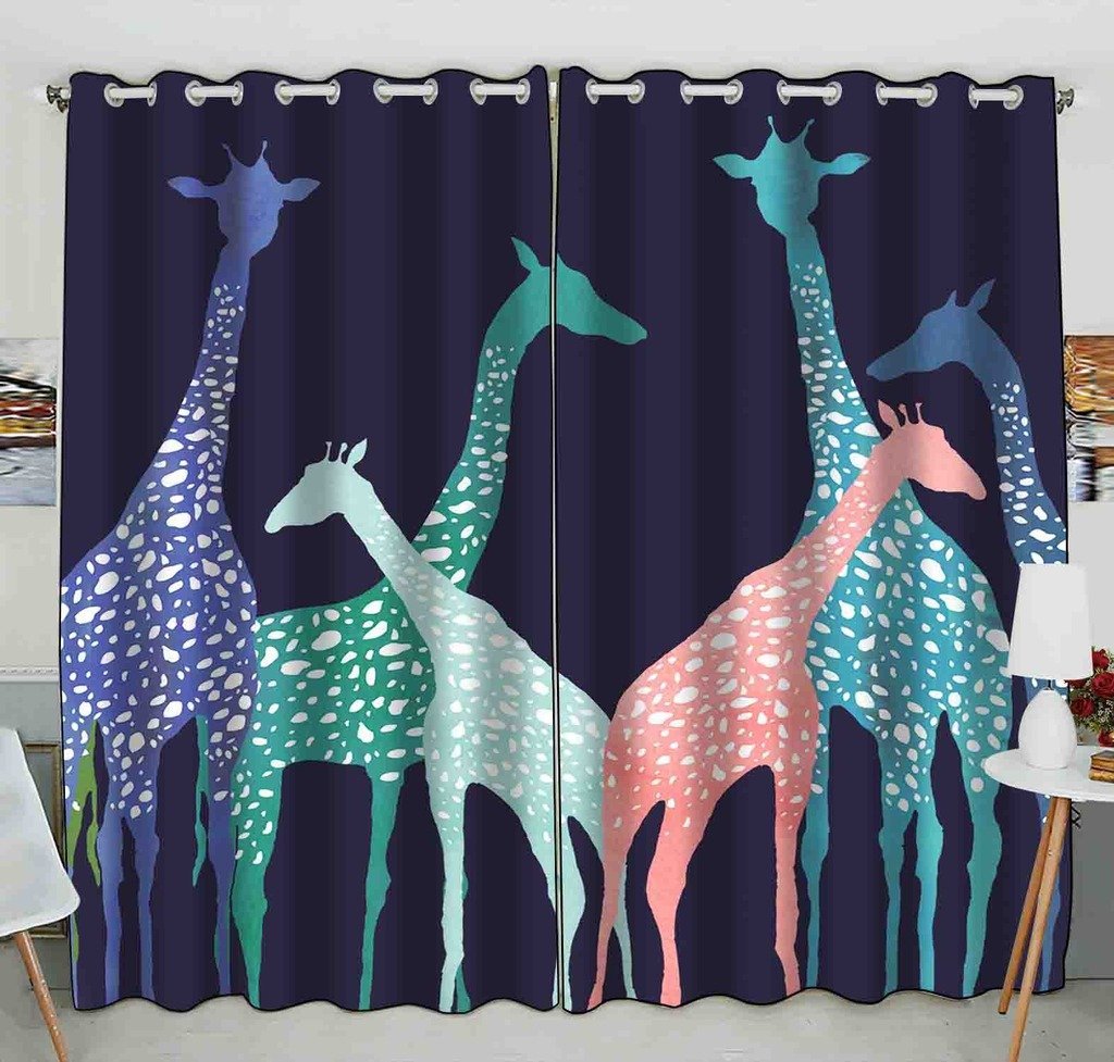 GCKG Six Colorful Giraffe Window Curtain Kitchen Curtain Window Drapes ...