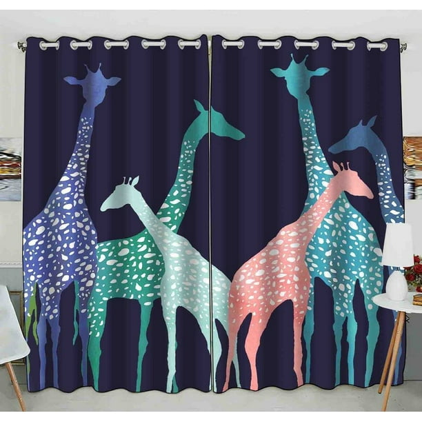 GCKG Six Colorful Giraffe Window Curtain Kitchen Curtain Window Drapes ...