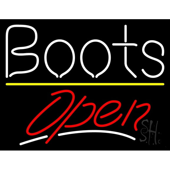 Red Boot Yellow Repair LED Neon Sign 16 x 16 - inches, Black Square Cut ...