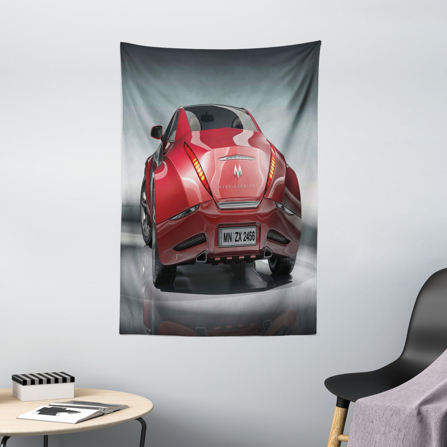 Cars Tapestry, Red Sports Car Concept Design Realistic Powerful Engine ...