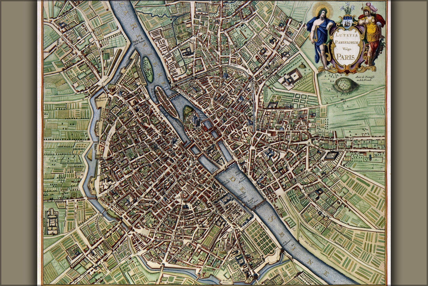 24"x36" Gallery Poster, Map of Paris France 1640s - Walmart.com