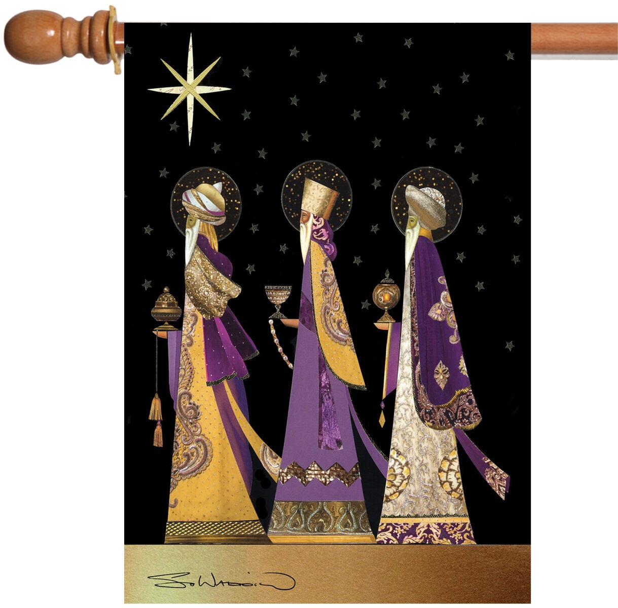 Three Wise Men 28x40 Christmas Winter Gold Star Bethlehem House Flag ...
