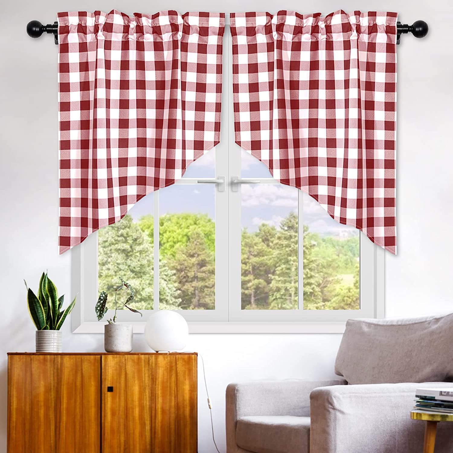 LUCKUP Farmhouse Kitchen Curtains Buffalo Plaid - Swag Curtains for ...