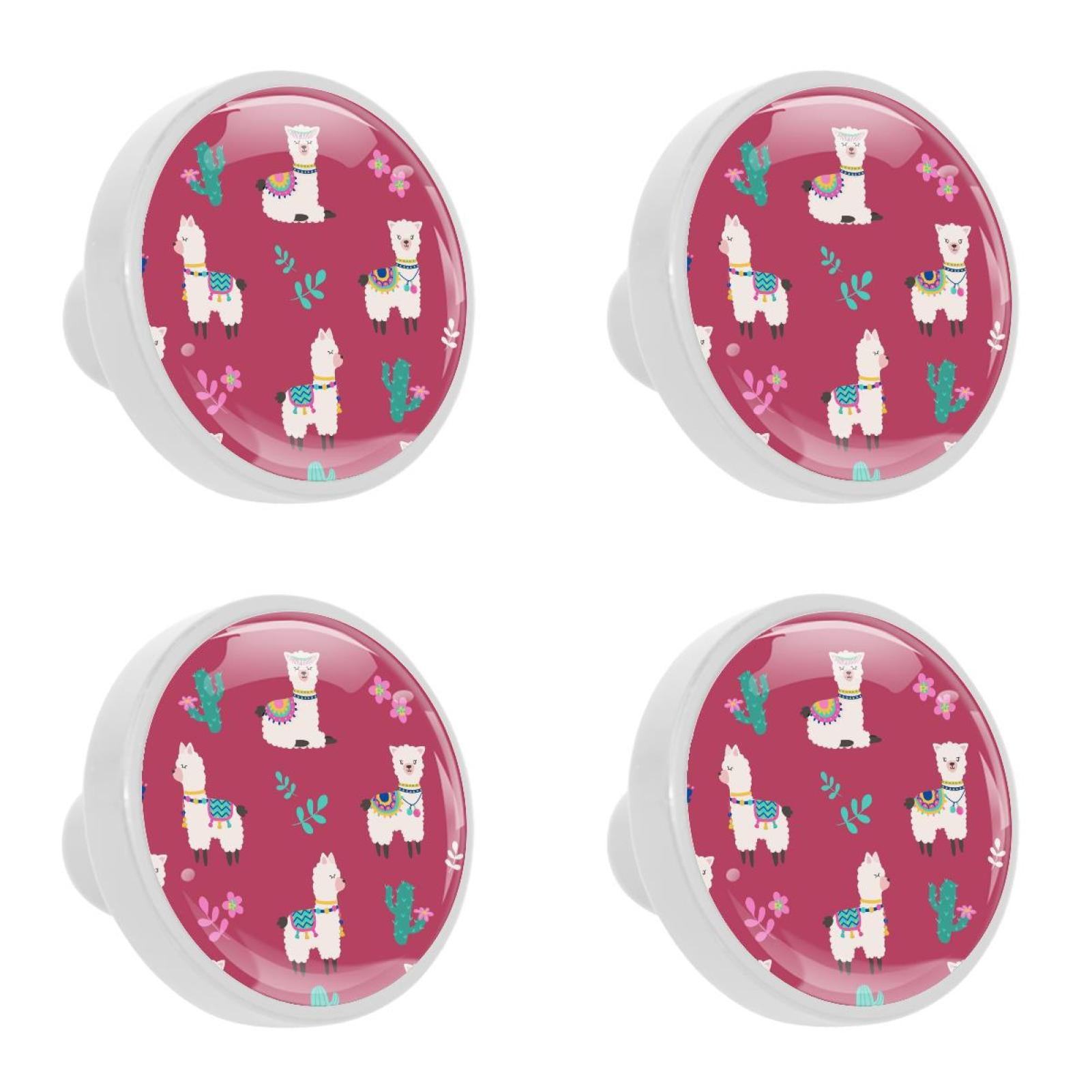 Ownta 4pcs Kitchen Cabinet Knob Round Rose Pink Alpaca Cactus Cute
