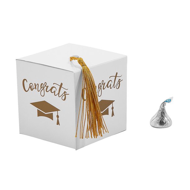 Fun Express Graduation Party White Favor Boxes with Gold Tassel - 25 Pc ...