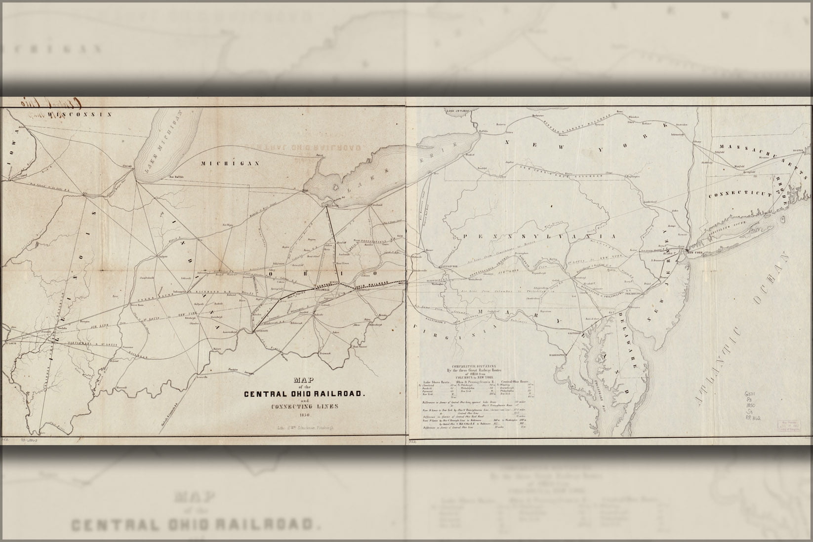 24"x36" Gallery Poster, Map of the Central Ohio Railroad 1850 - Walmart.com