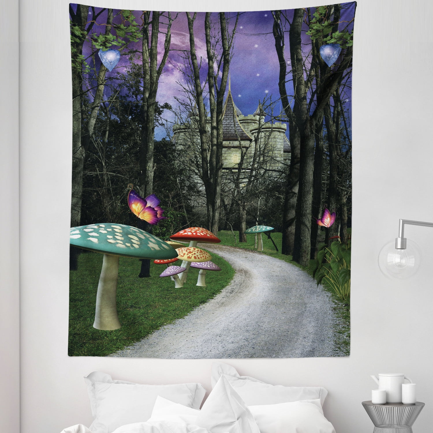 Fantasy Tapestry, Enchanted Forest and Castle with Mushrooms Starry ...