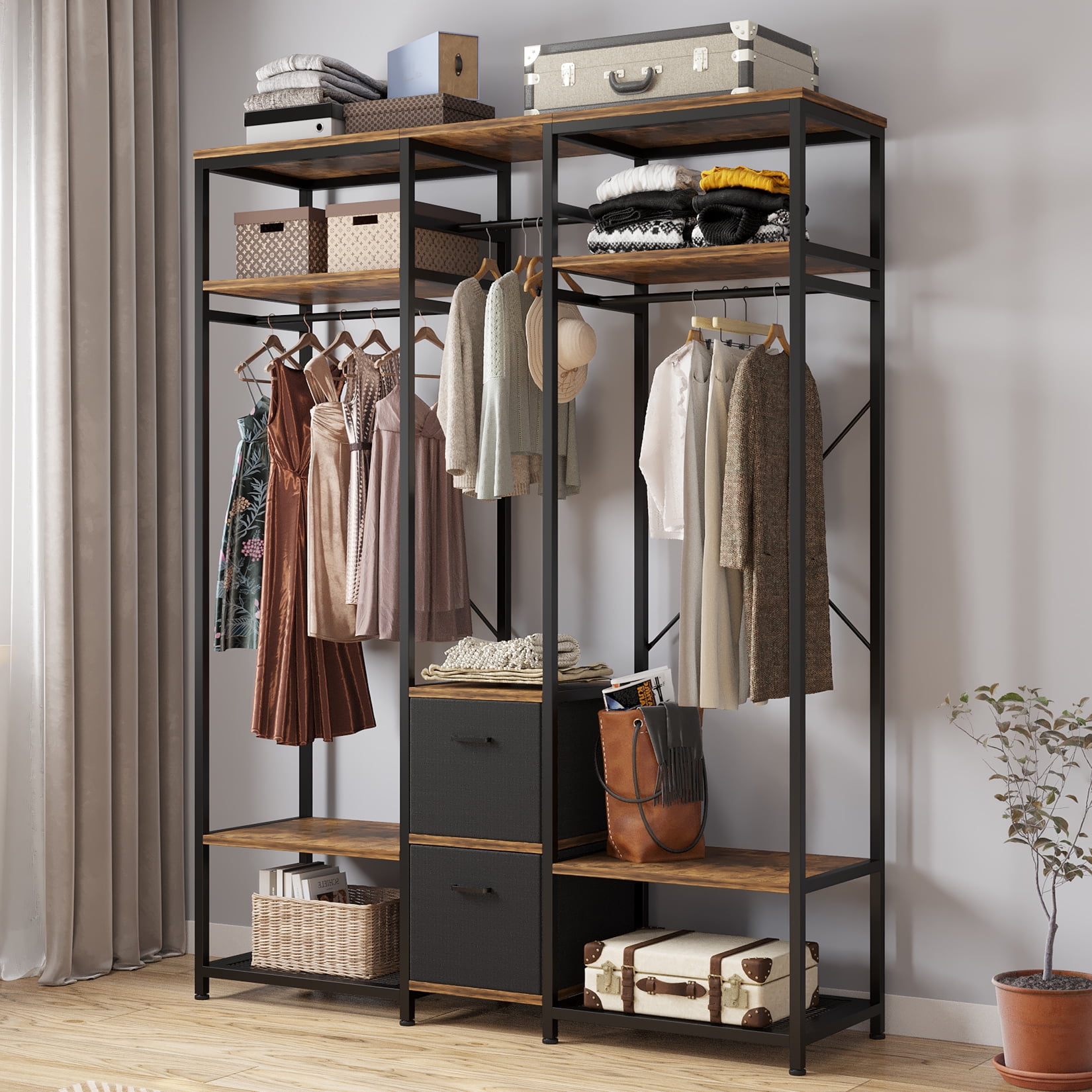 SamyoHome Free-standing Closet Clothes Rack, Metal Closet Organizer ...