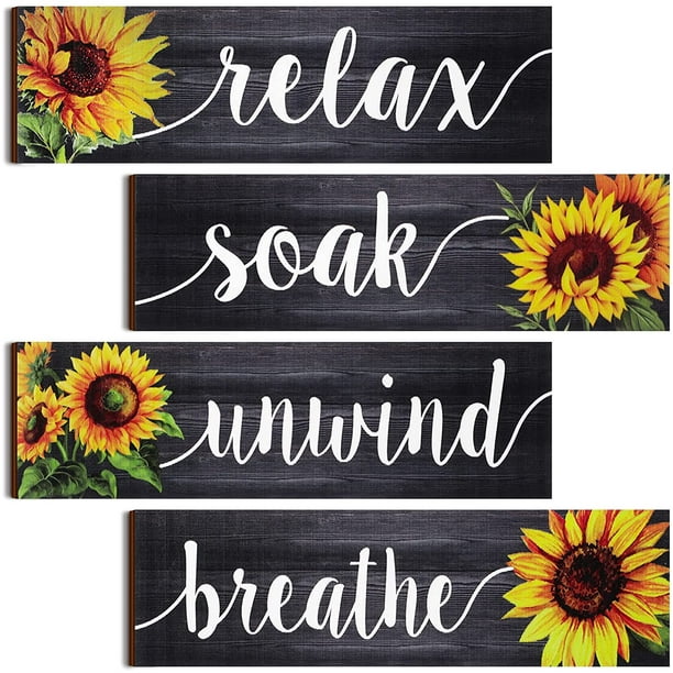 HTAIGUO 4 Pieces Bathroom Wall Decor Signs Relax Soak Unwind Breathe ...