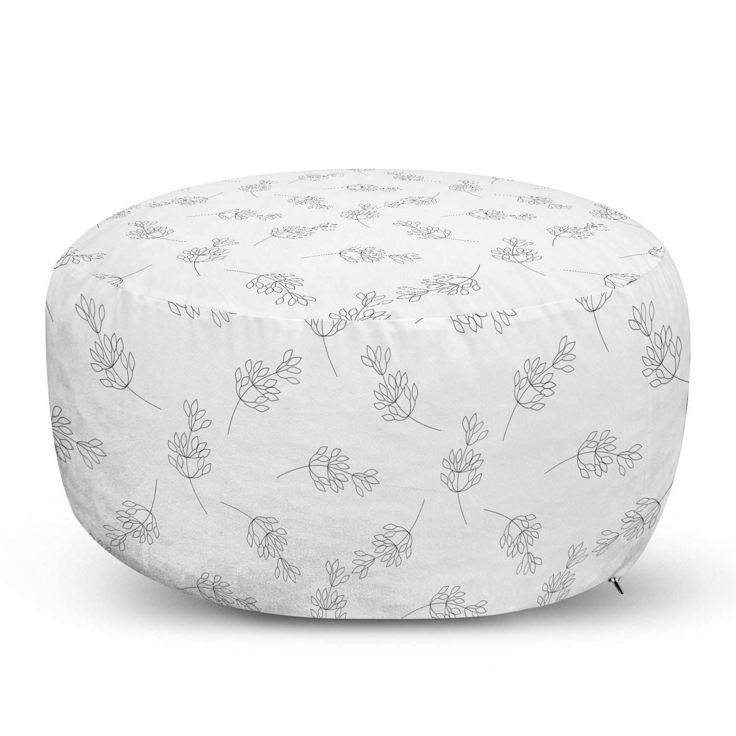 Nature Pouf Cover with Zipper, Print of Pencil Drawn Inspired Flower ...