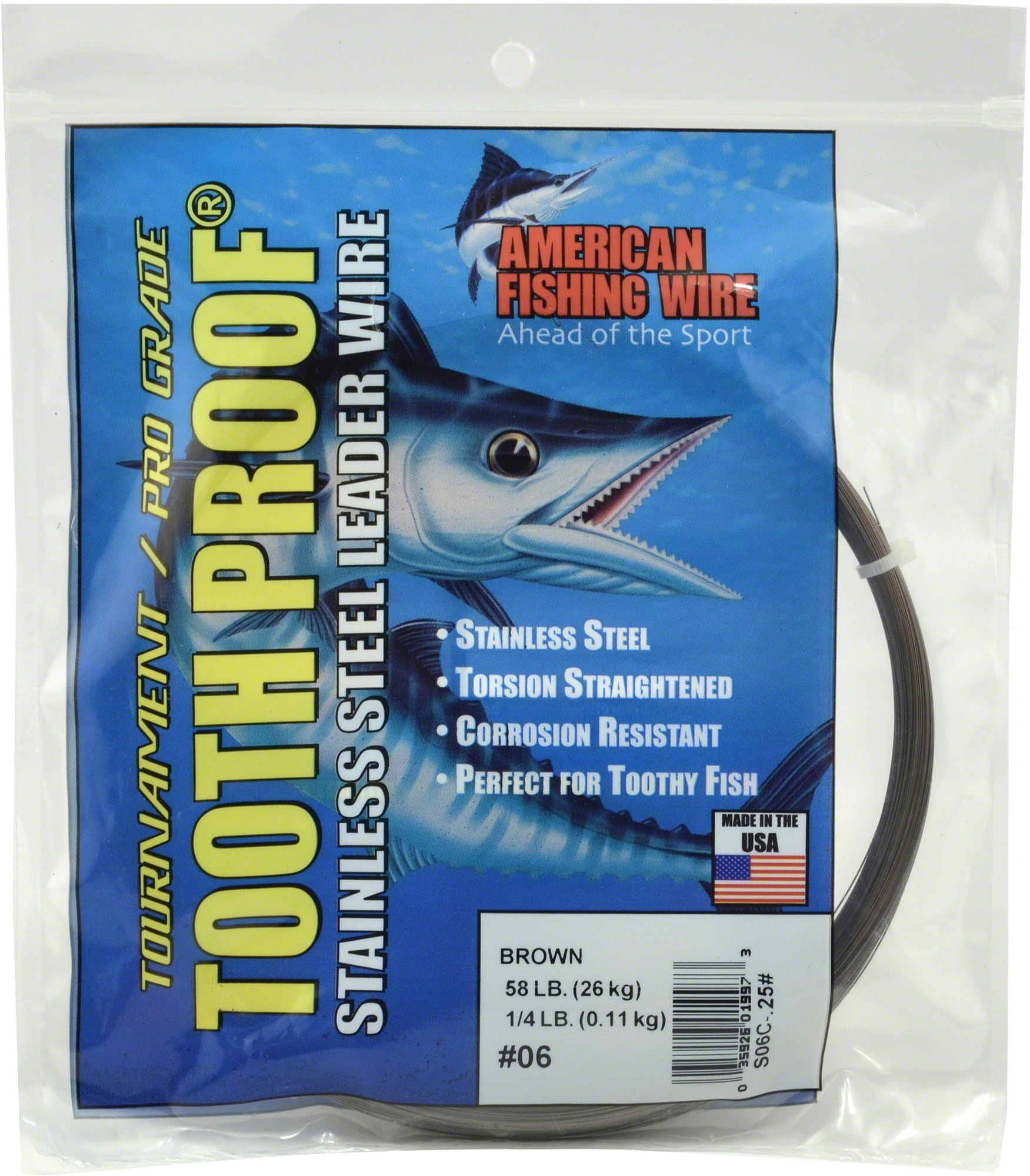 American Fishing Wire Tooth Proof Stainless Steel Single Strand Leader ...