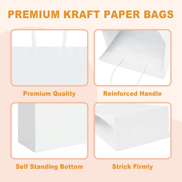 Gift Bags 100 PCS Kraft Paper Bags With Handles - 8.3x5.9x3.15 Inch ...