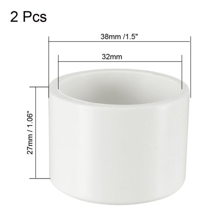 32mm PVC Pipe Cap Fitting, Slip Socket External End Caps 2 Pcs ...