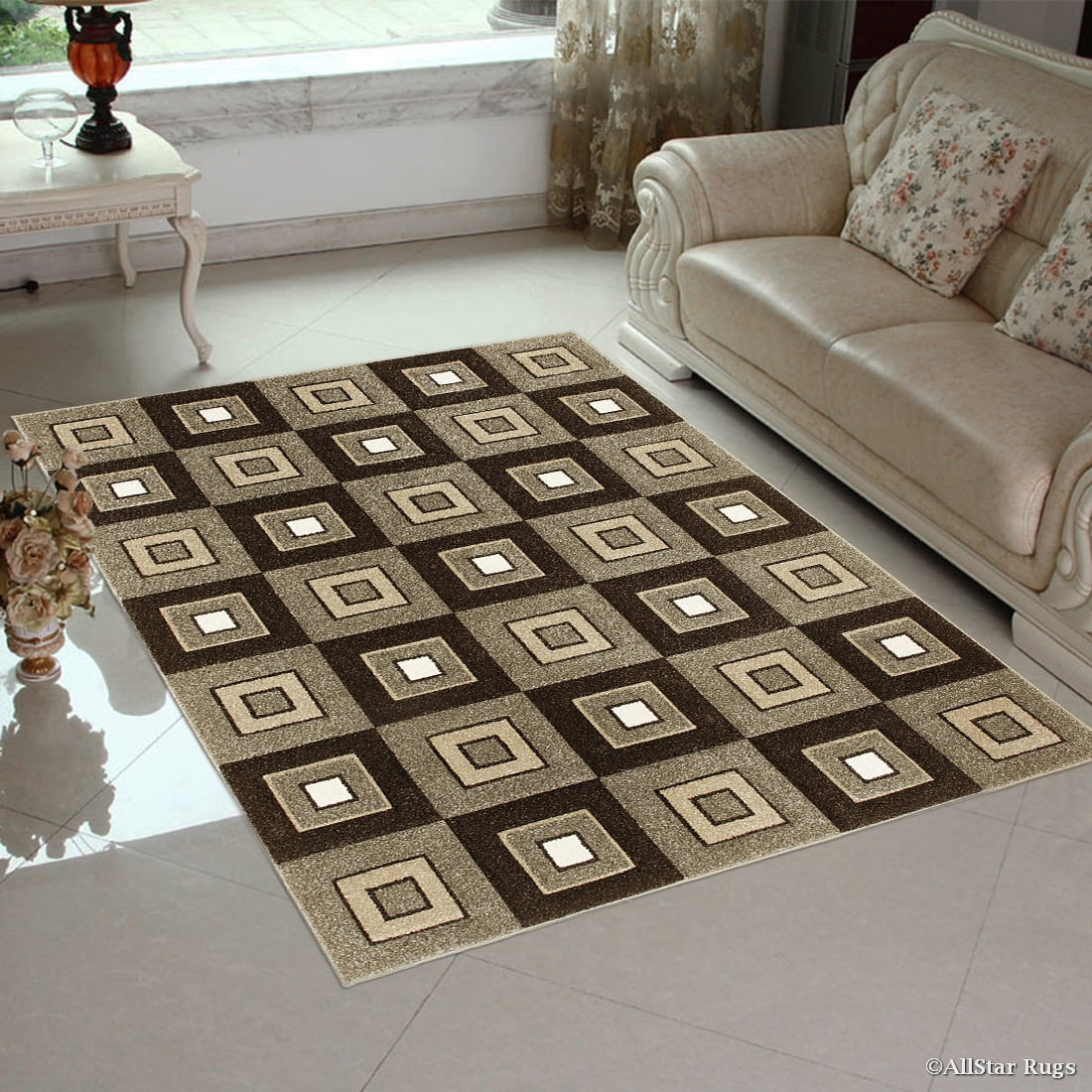 Allstar Fume Modern Geometric square design Area Rug (5' 2" x 7' 2 ...