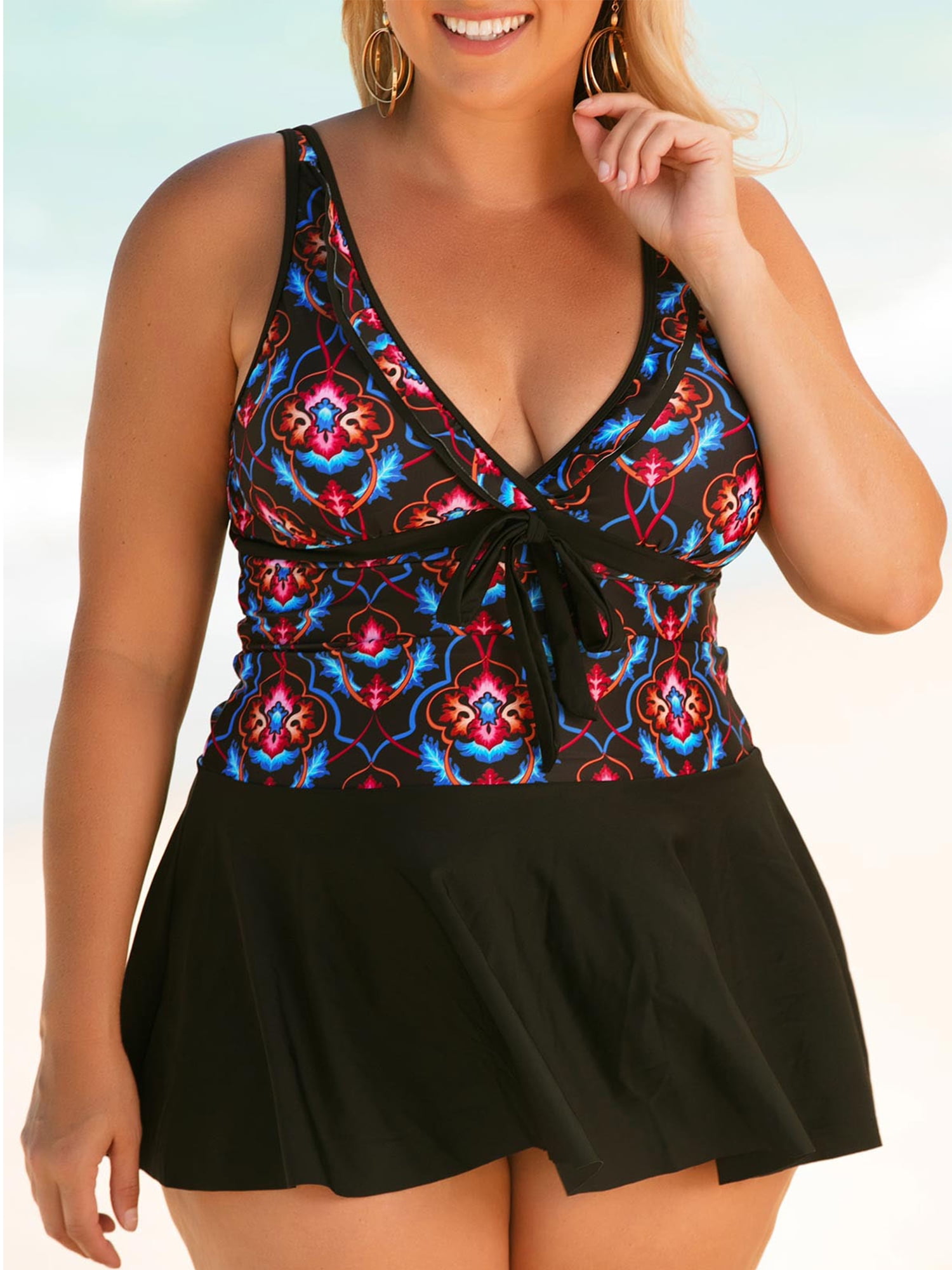 Beeachgirl Womens Two Piece Swimsuits Straps Swimdress Plus Size