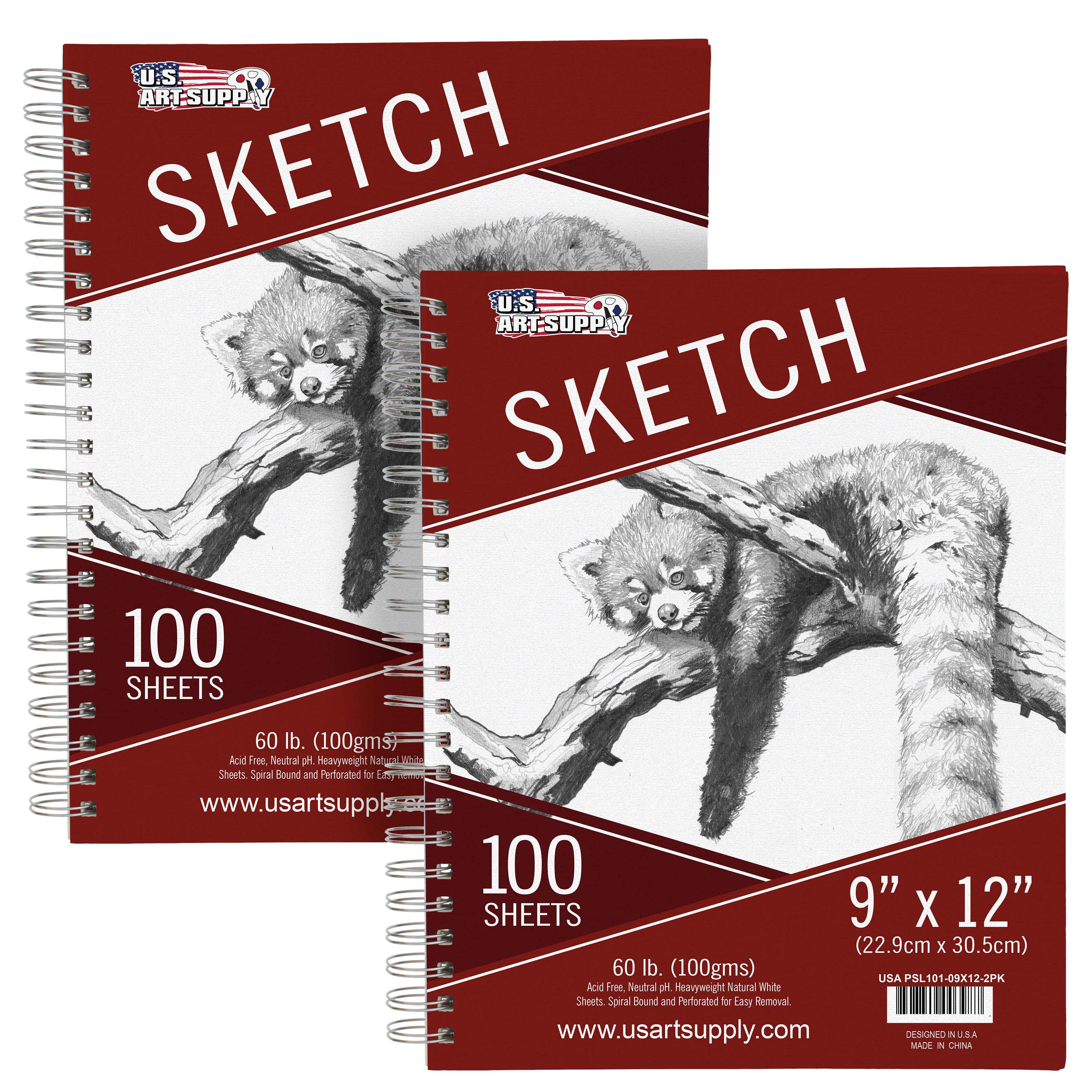 U.S. Art Supply 9" x 12" Left Hand Spiral 60lb Sketch Drawing Pad (Pack ...