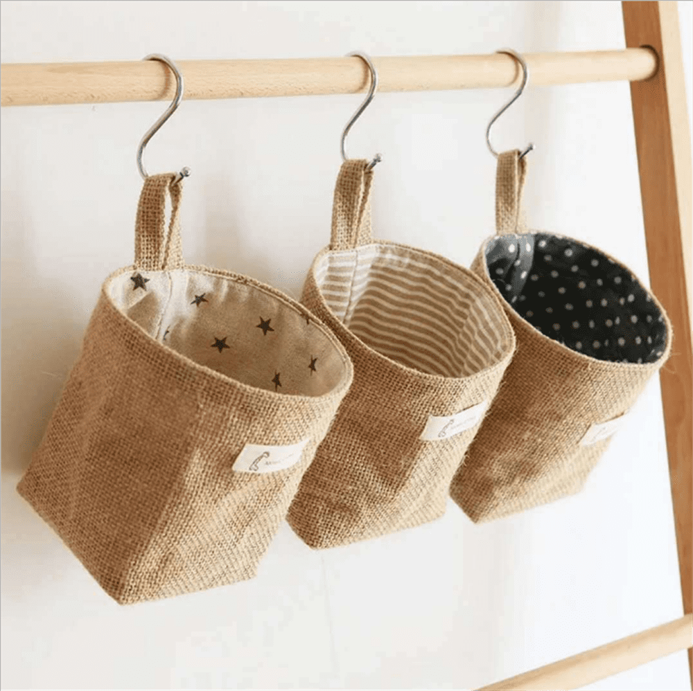 Mini Hanging Baskets Desk Organizers 3PCS Cotton Linen Wall Door ...