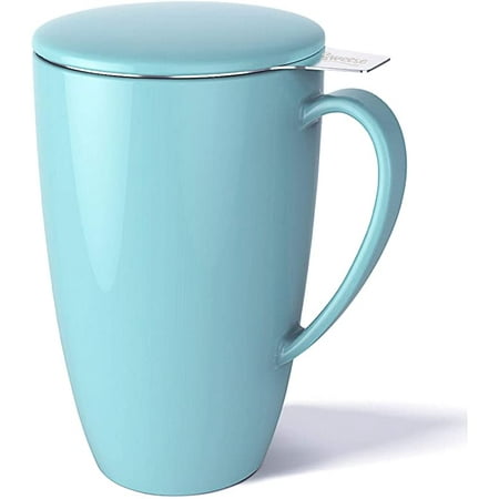 Porcelain Tea Mug with Infuser and Lid, 15 OZ, Turquoise - by Sweese ...