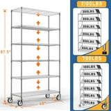 Miniyam Wire Shelving Unit with Wheels Steel, 6 Tier 2100LBS Heavy Duty ...