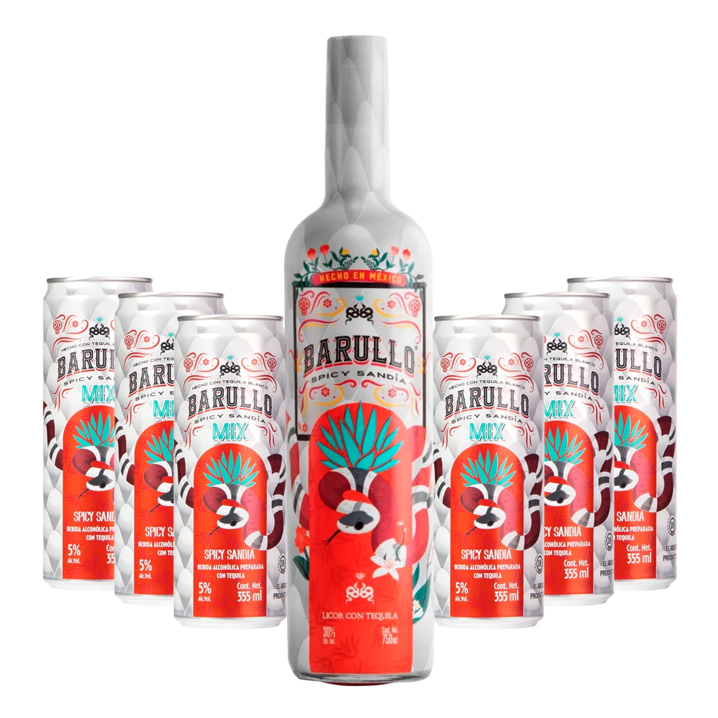 Licor con Tequila Barullo Con Luz Led 750 Ml con 6 Mix Spicy Barullo ...