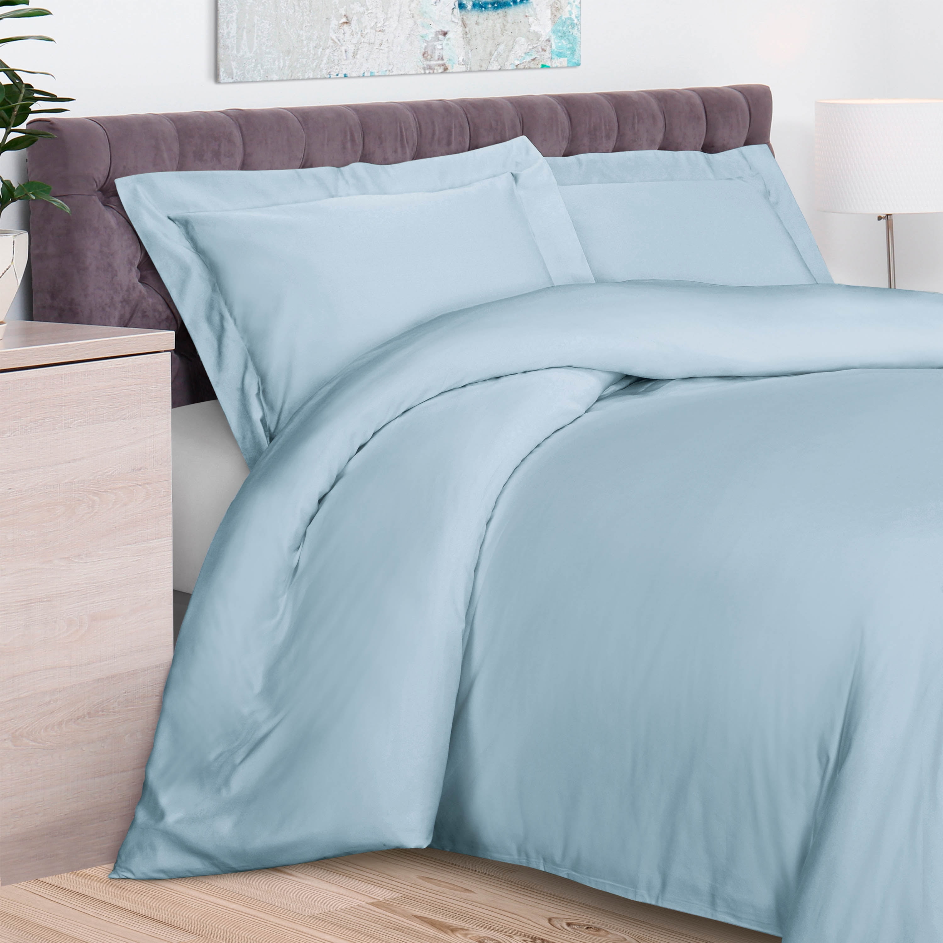 BNM 300 TC Rayon From Bamboo Duvet Cover Set, Full/ Queen, Light Blue ...