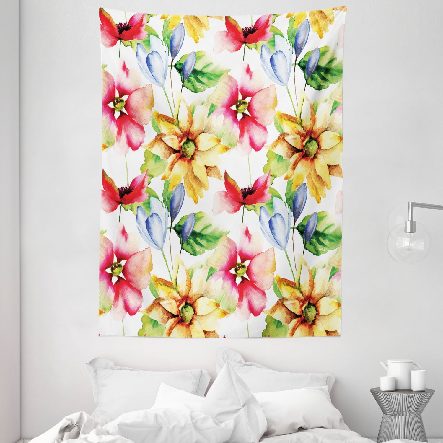 Watercolor Flower Decor Wall Hanging Tapestry, Spring Flower Pattern ...