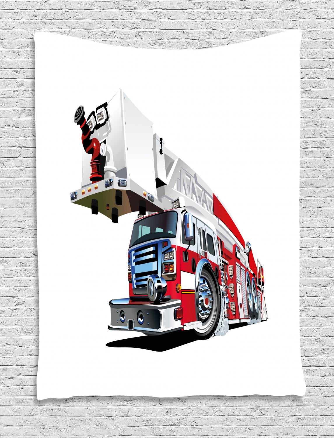 Truck Tapestry, Firetruck Speeding to Danger Illustration Emergency ...