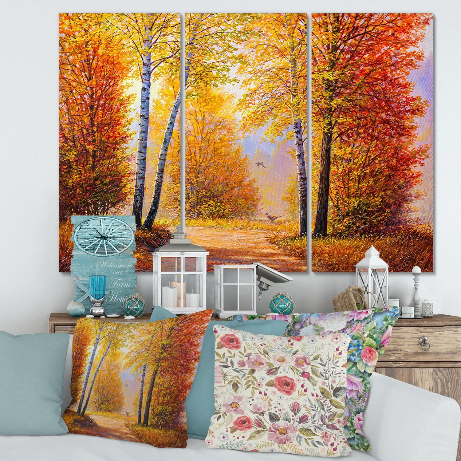 Click here for Designart Morning Sunlight Through The Autumn Tree... prices