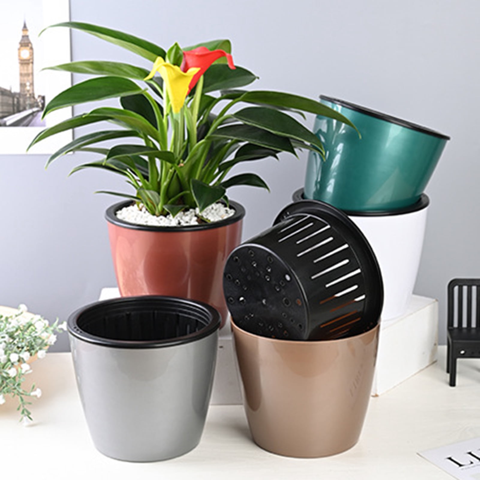 Hariumiu Garden Automatic Water Absorption Flower Pot with Drainage ...