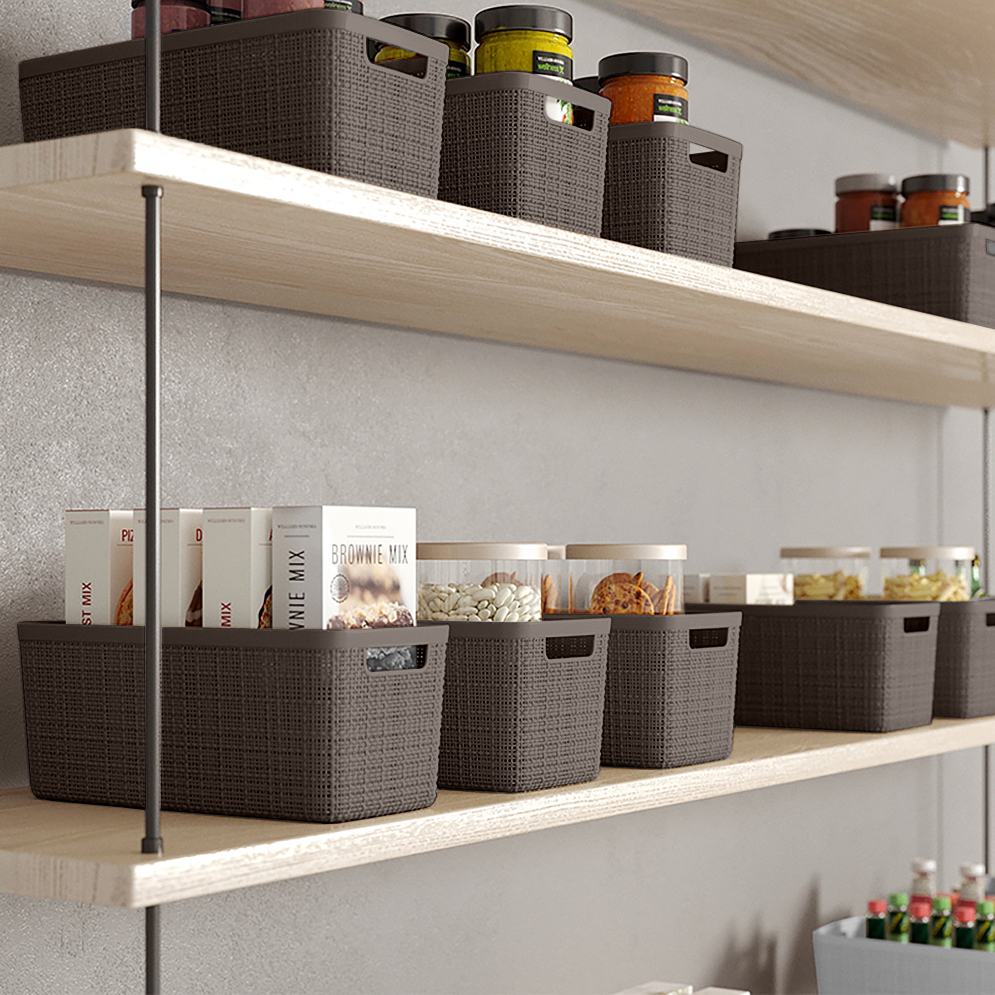 Curver Jute Basket Half Medium, Resin Plastic Storage Bin, Warm Grey, 4 ...