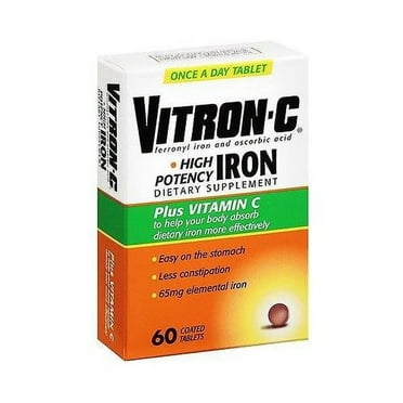 Vitron C High Potency Iron and Vitamin C Vegan Tablets - 60 Count Each ...