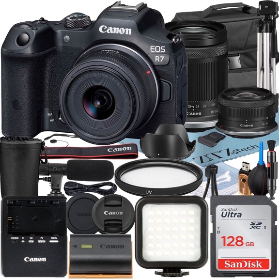 Canon EOS R7 Camera Bundle with 18-45mm, 18-150mm Lenses, 2x 64GB Cards ...