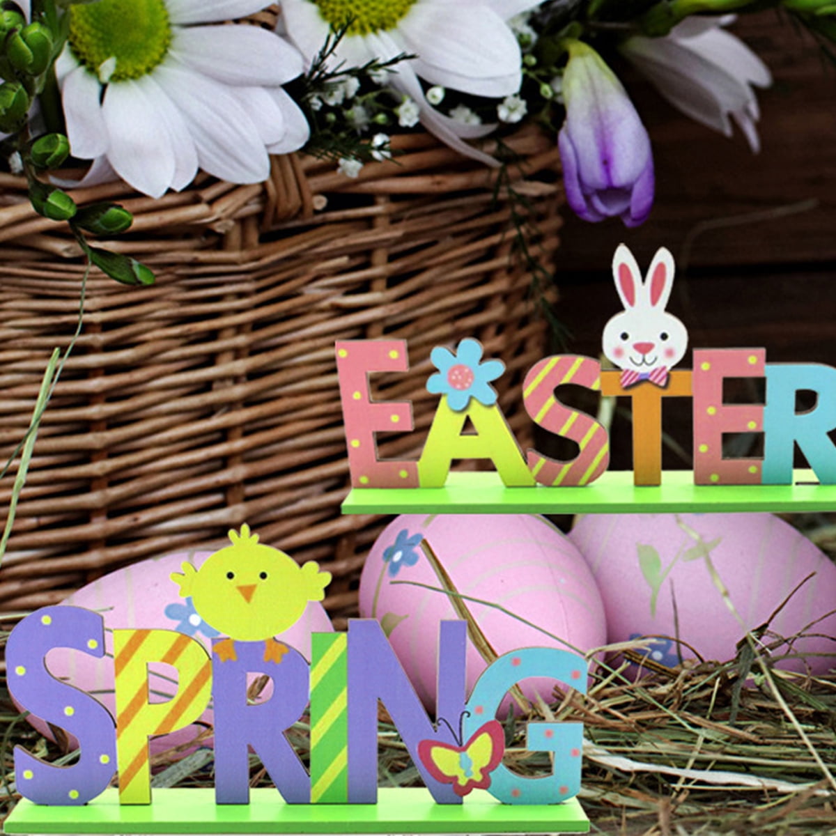 Vnanda 2Packs Easter Table Decor Easter Tabletop Decoration Signs ...