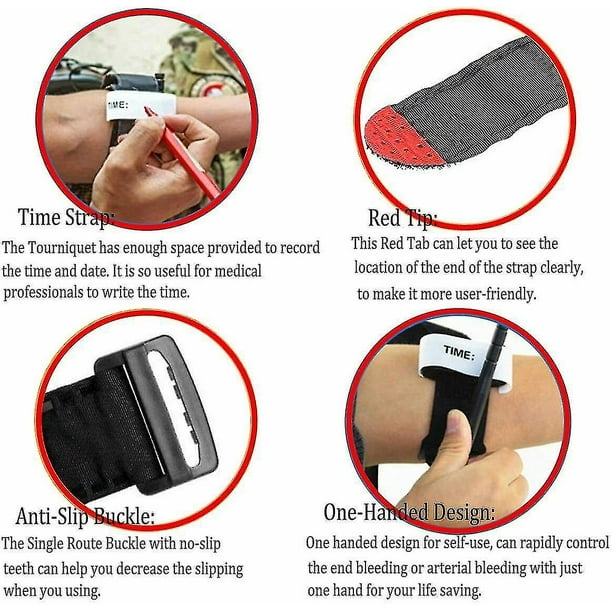 Torniquete de emergencia de 3 uds., aplicación rápida con una sola mano, botiquín de primeros ...