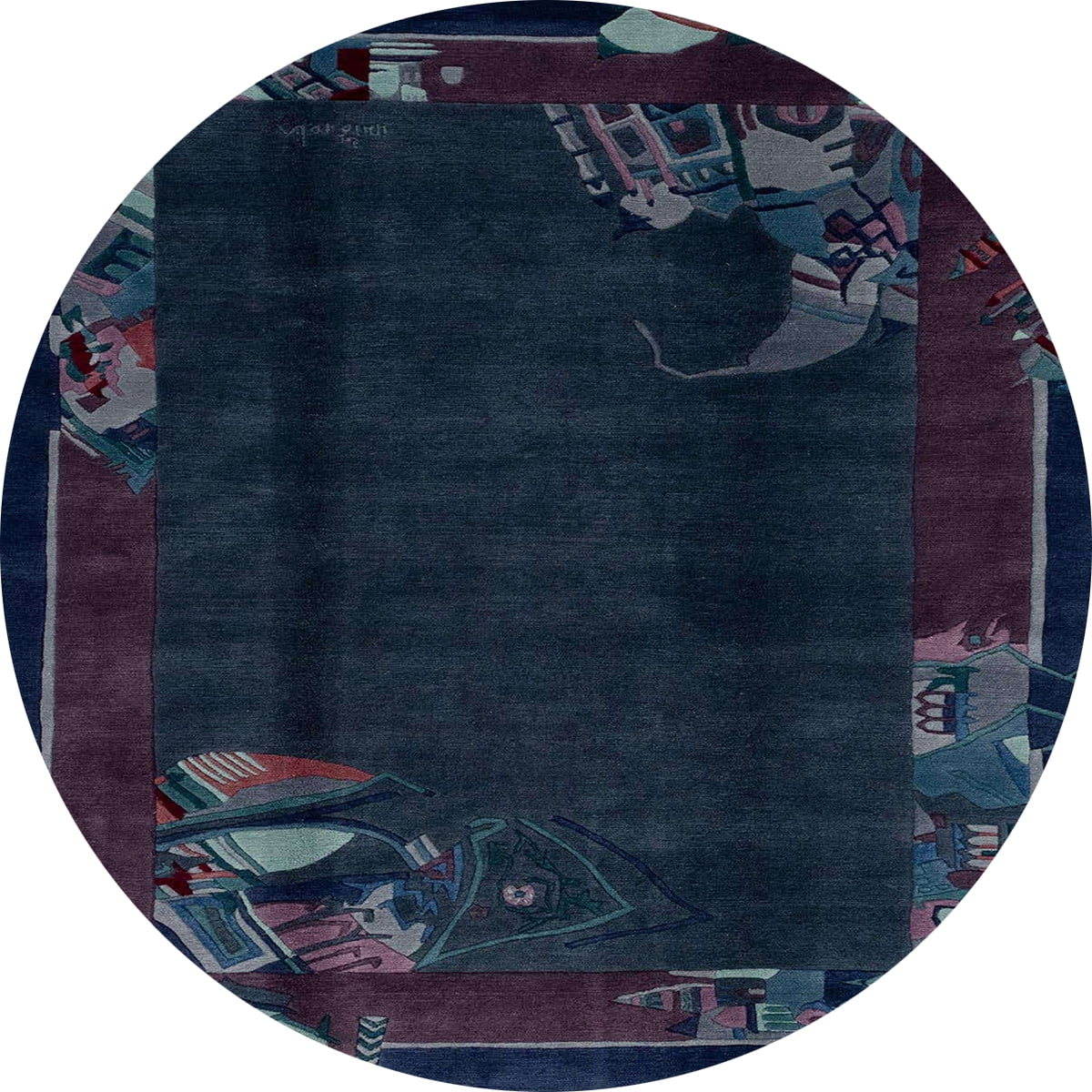 Ahgly Company Indoor Round Abstract Blue Abstract Area Rugs, 8' Round ...