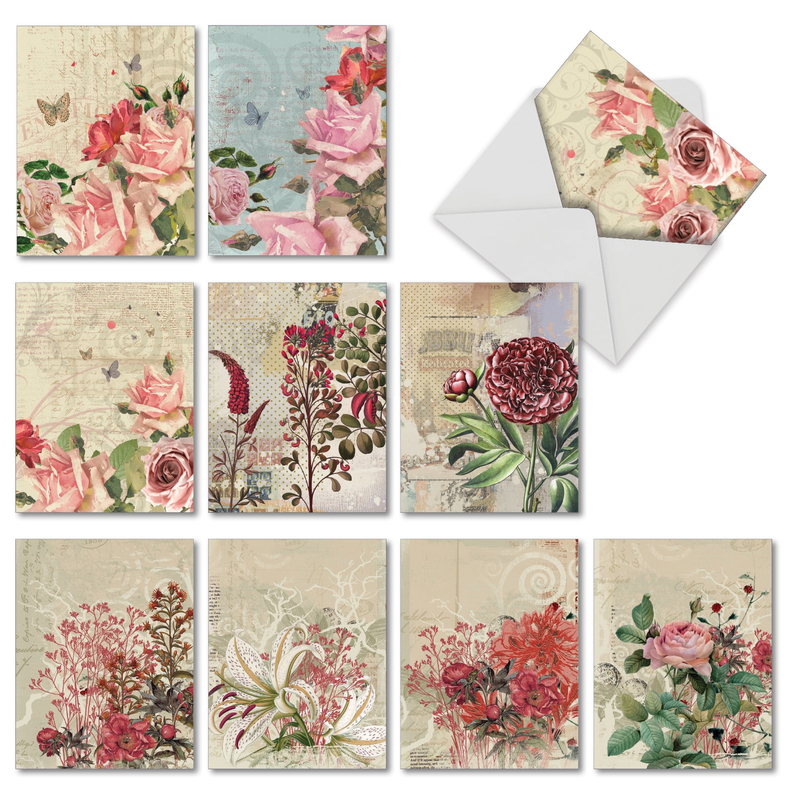 10 Assorted Flower Note Cards Blank 4 X 5 12 Inch Vintage Floral