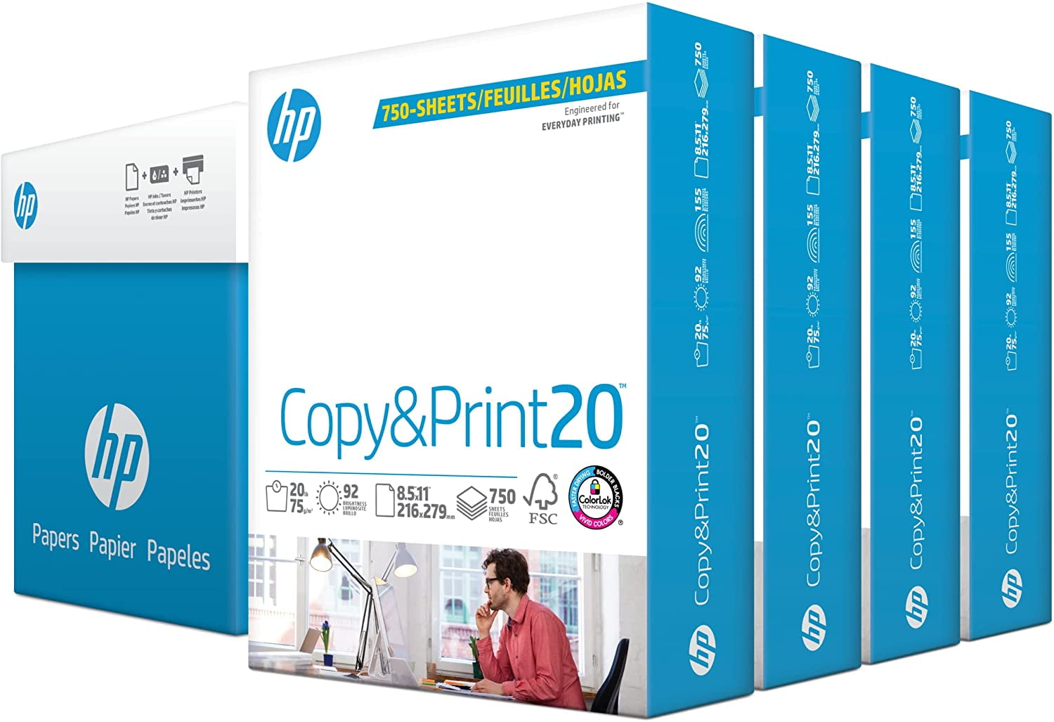 HP Printer Paper 8.5x11 Copy&Print 20 lb 4 Bulk Pack Case 3000 Sheets ...