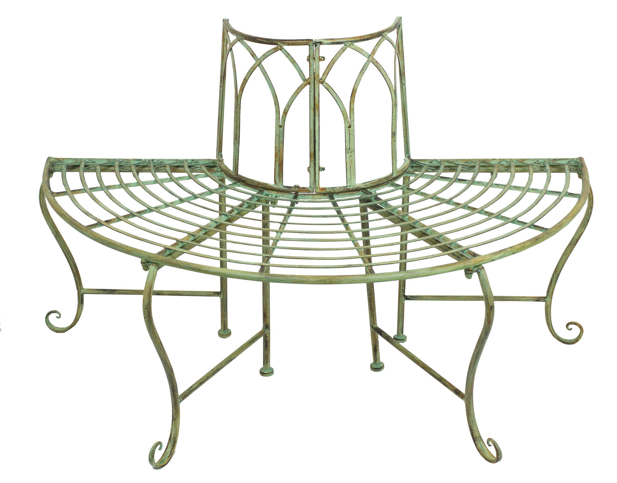 1/2 Round Tree Bench/Plant Stand - Wrought Iron - Antique Mint Green ...