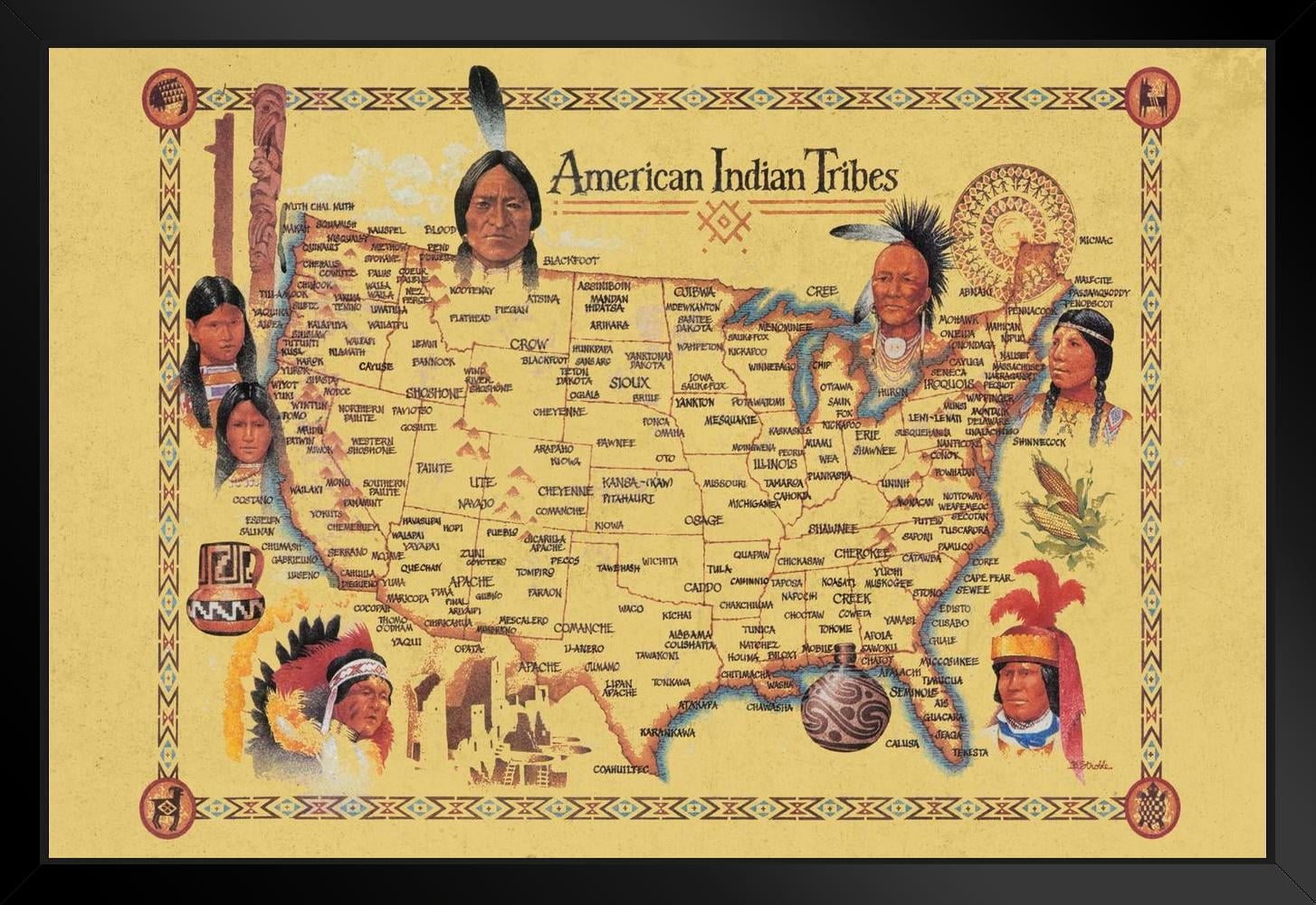 Native American Art Decor Tribes Map Posters Wall Art Posters For ...