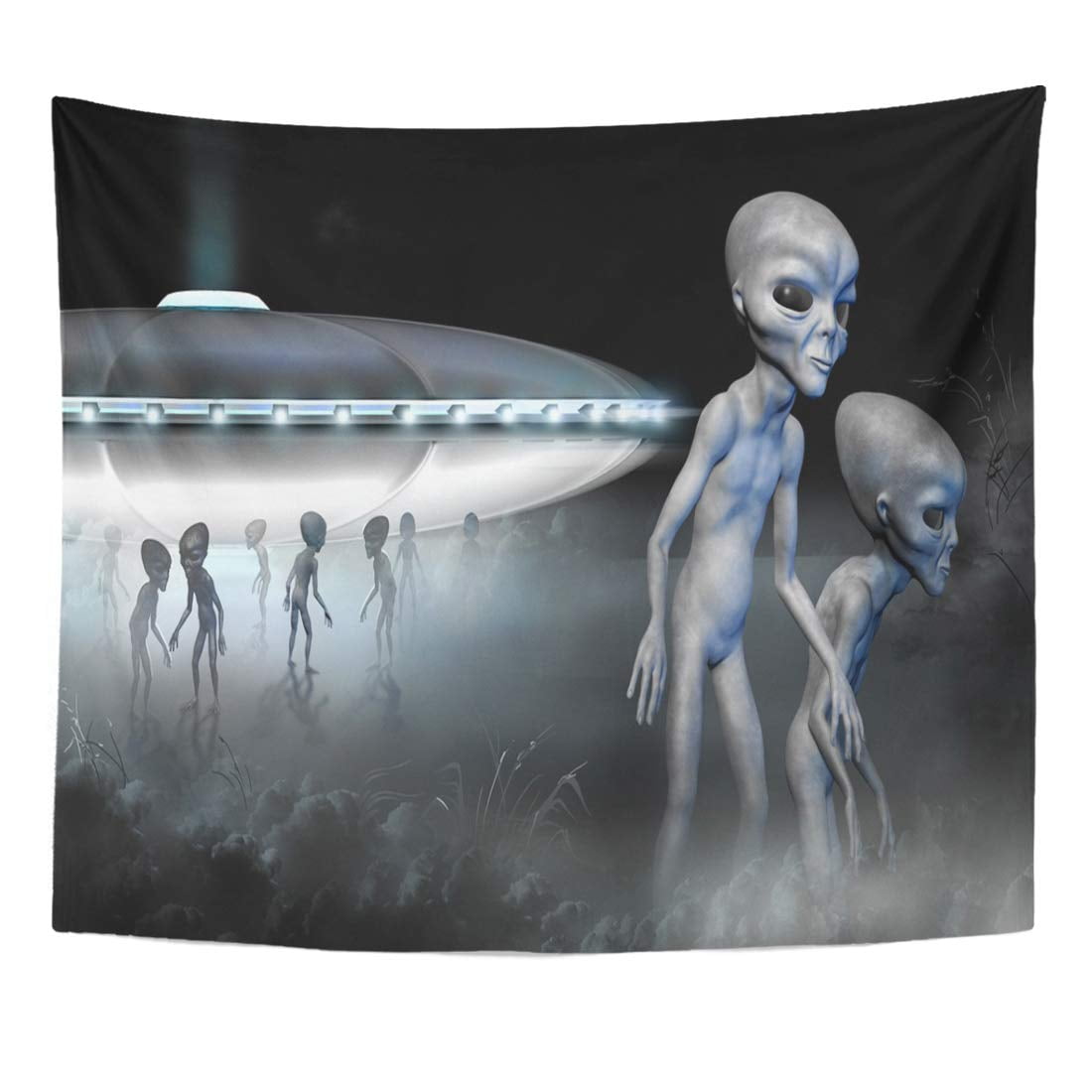 UFAEZU UFO Flying Saucer and Two Grey Realistic Alien Wall Art Hanging ...
